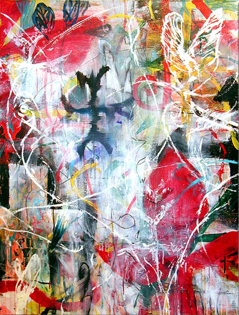 Ford Crull - SCOUT - colorful abstract painting with symbols For Sale ...