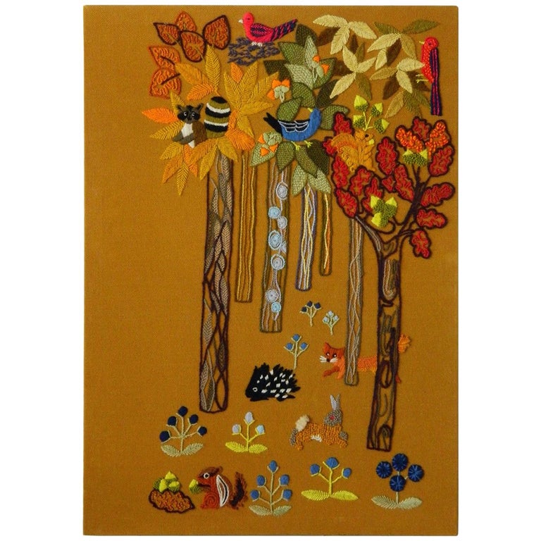 Forest Creatures Based on Crewel Needlework Kit by Erica Wilson at 1stDibs
