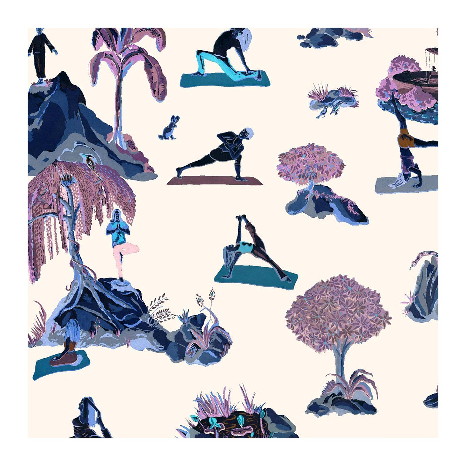 Forest Yoga Wallpaper Rave Color Way on Smooth Paper For Sale at 1stDibs