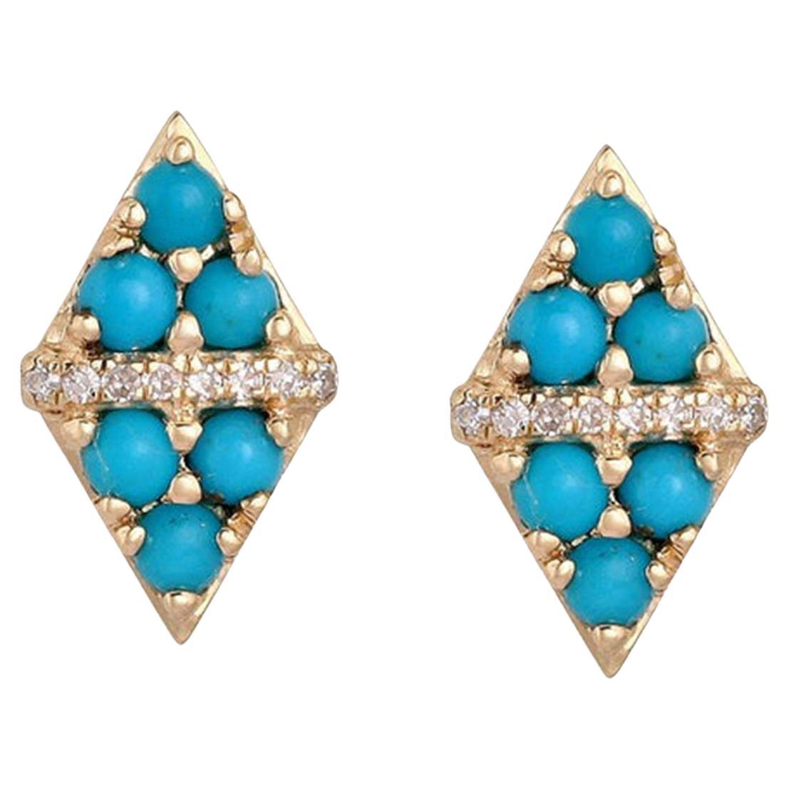 Vintage-Style Turquoise Stud Earrings in 18k Yellow Gold For Sale at ...