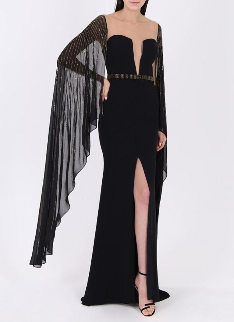 FOREVER UNIQUE BLACK LONG EVENING DRESS WITH TRAIN Sz US 4 For Sale at ...