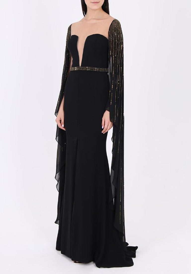 FOREVER UNIQUE BLACK LONG EVENING DRESS WITH TRAIN Sz US 4 For Sale at ...