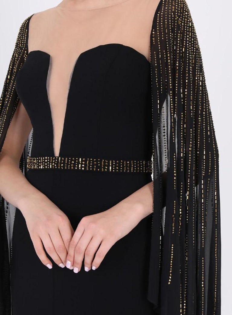 FOREVER UNIQUE BLACK LONG EVENING DRESS WITH TRAIN Sz US 4 For Sale at ...