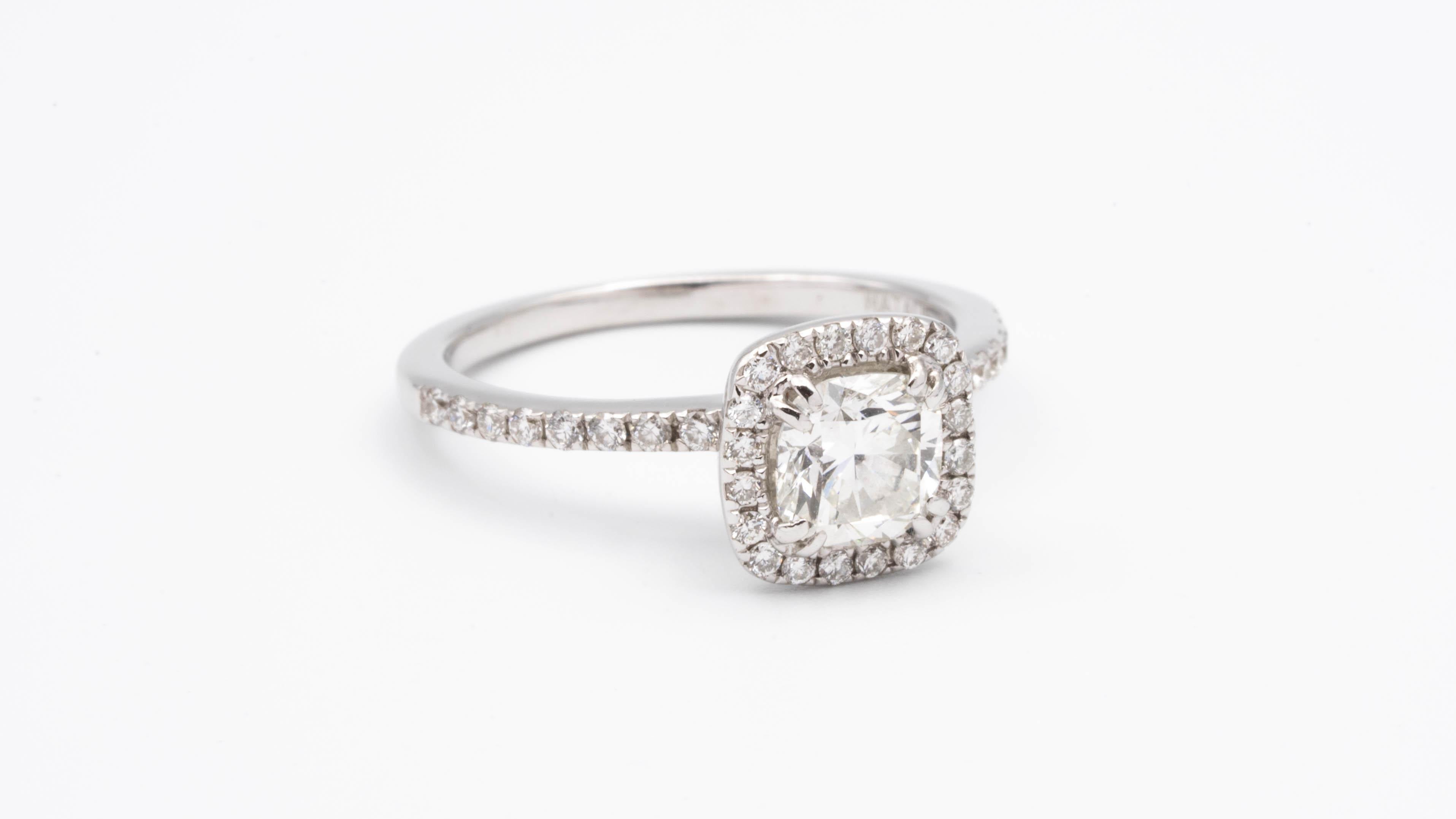 ForeverMark Cushion Diamond Halo Engagement Ring 1.16 Cts. total 18K ...