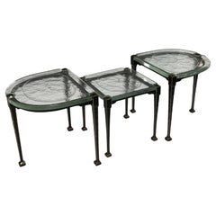 brutalist forged bronze tables with cast cut glass from the 1980s ...