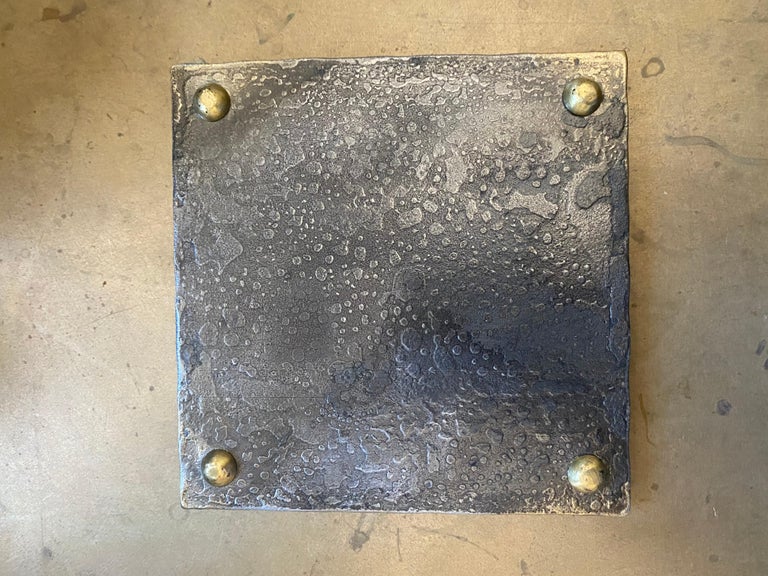 Forged Steel Square Coaster with Riveted Brass Feet For Sale at 1stDibs