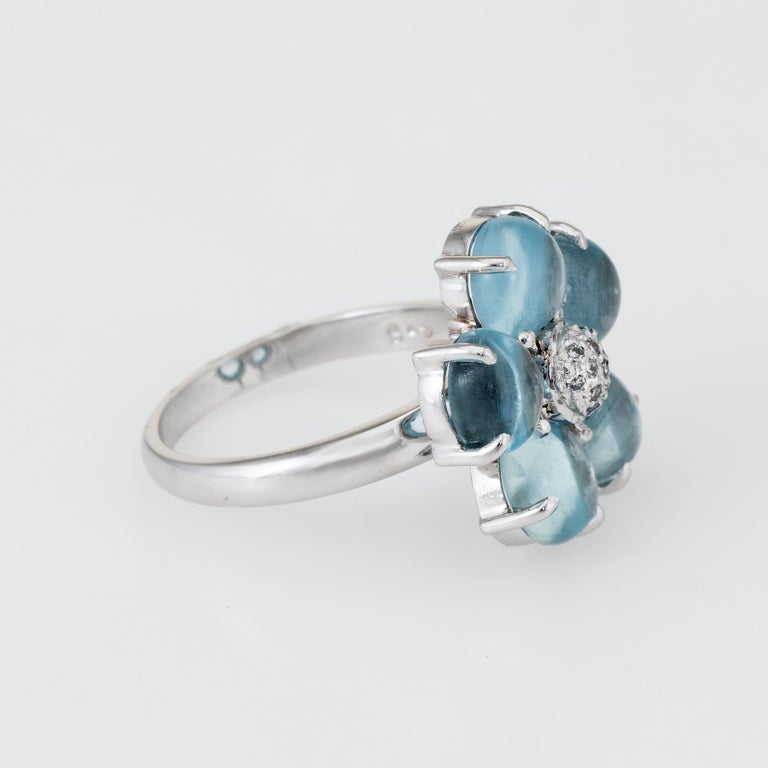 Forget Me Not Aquamarine Diamond Flower Cocktail Ring Vintage 14 Karat ...