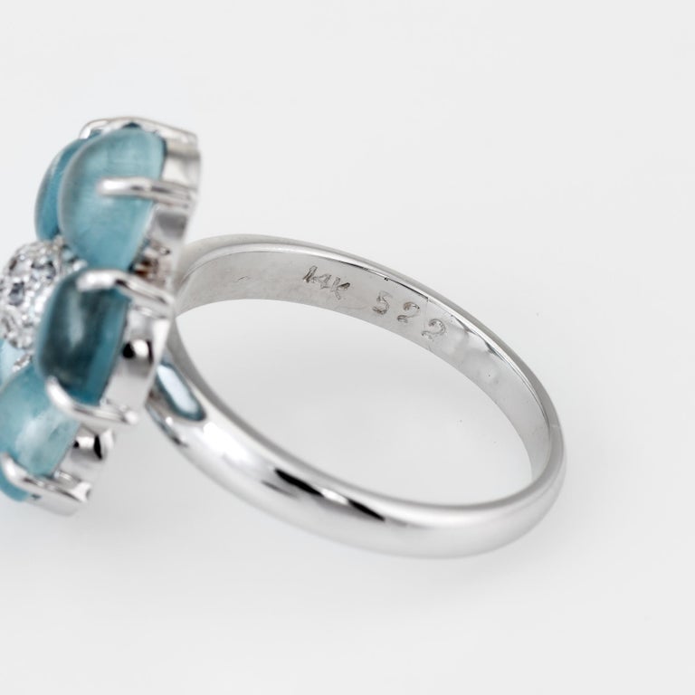 Forget Me Not Aquamarine Diamond Flower Cocktail Ring Vintage 14 Karat ...