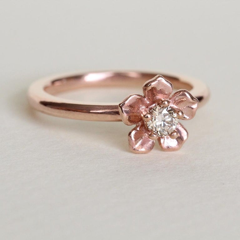 Customizable Forget Me Not Ring/ 9ct Rose Gold, Champagne Diamond For ...