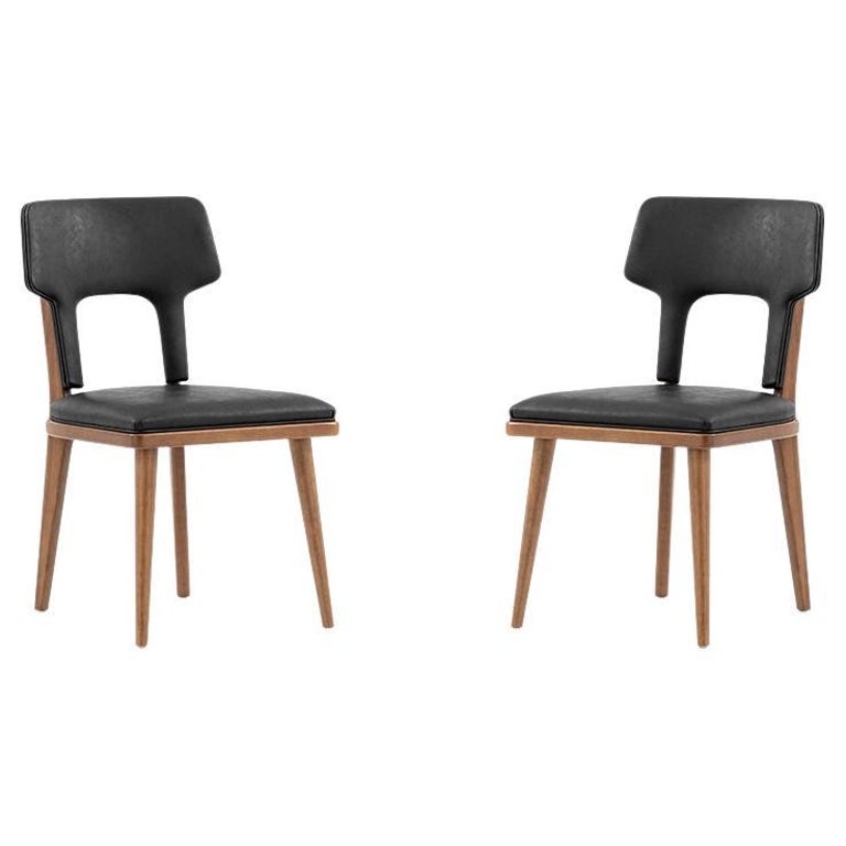 Fork Dining Chair in Black Fabric and Oak Wood Finish, Set of 2 For ...