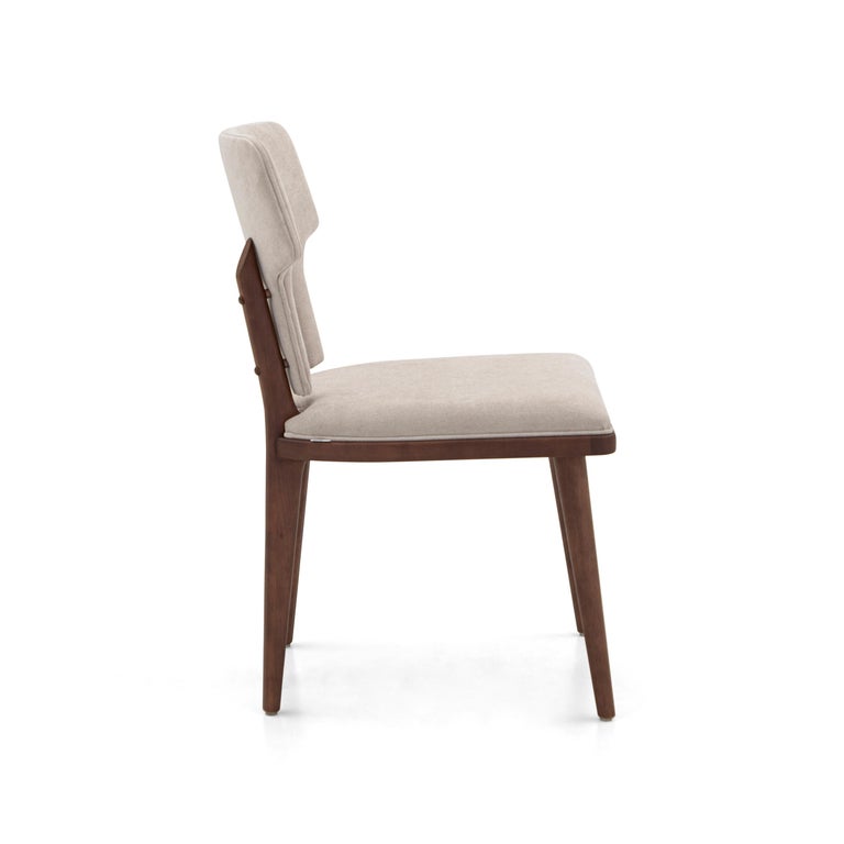 Fork Dining Chair in Light Beige Fabric and Walnut Wood Finish, Set of ...