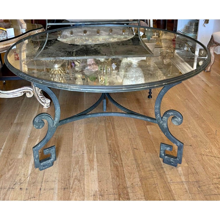 Formations Greek Key Antiqued Mirror Top Wrought Iron Dining Table For ...