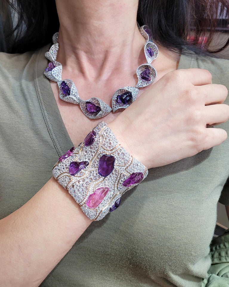 FORMS GRS Certified Fancy Sapphire Diamond Set For Sale at 1stDibs