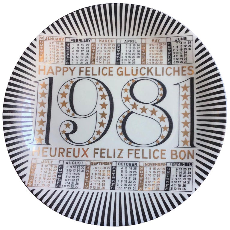 Fornasetti “Calendar Plate n.14” Porcelain 1981 Italy at 1stDibs