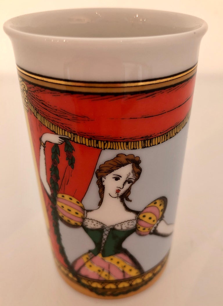 Fornasetti Orange, Blue, Yellow, Gold and Green Court Jester White ...