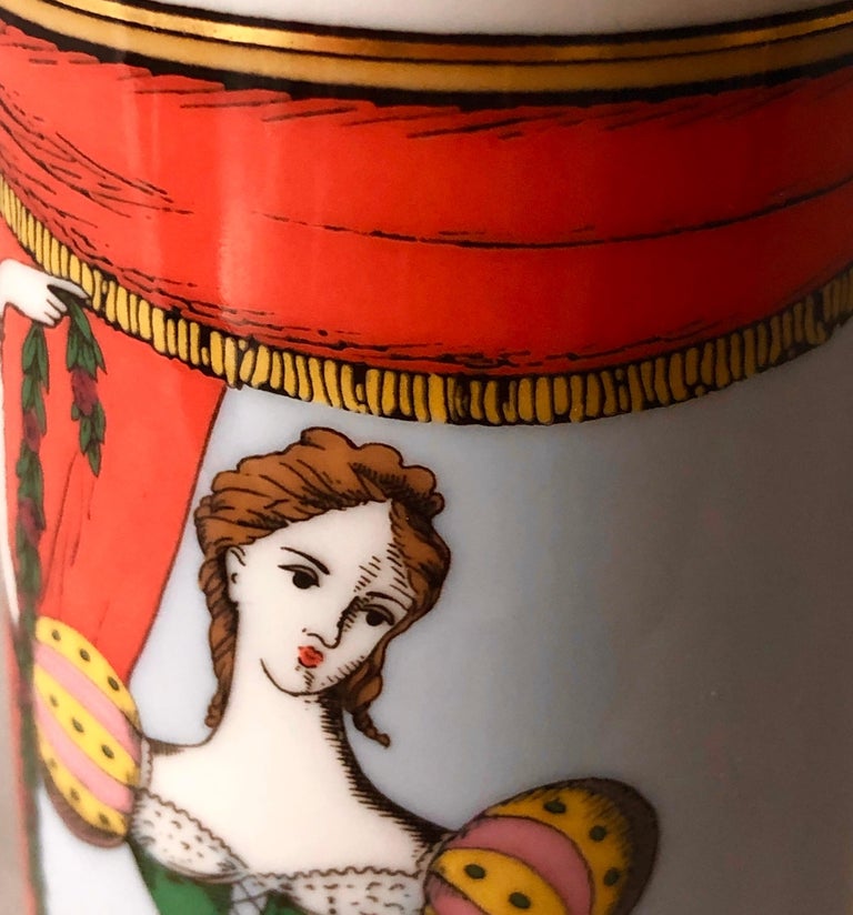 Fornasetti Orange, Blue, Yellow, Gold and Green Court Jester White ...