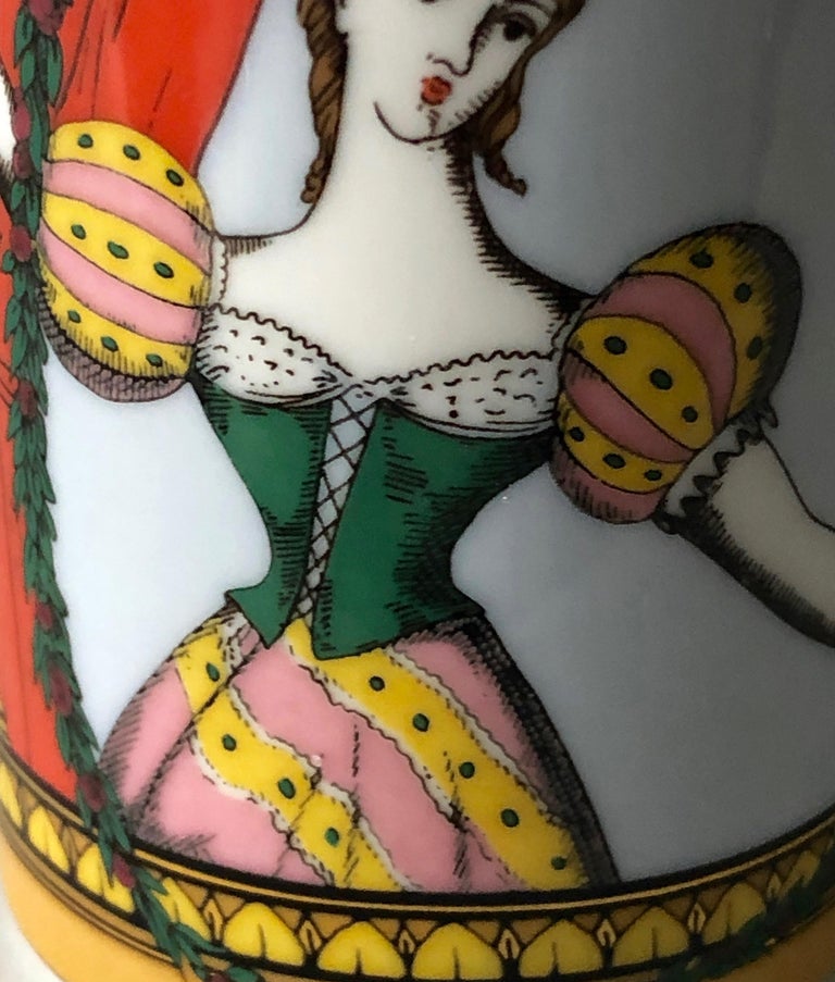 Fornasetti Orange, Blue, Yellow, Gold and Green Court Jester White ...