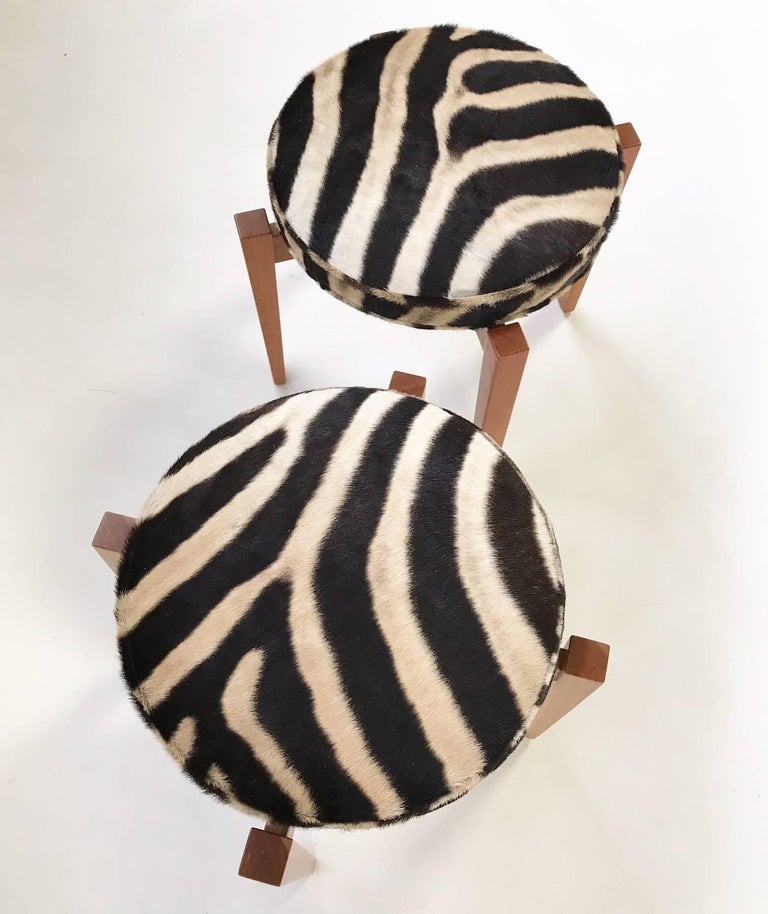 Jens Risom for Ralph Pucci Glasshouse Bench Stools in Zebra Hide, Pair ...