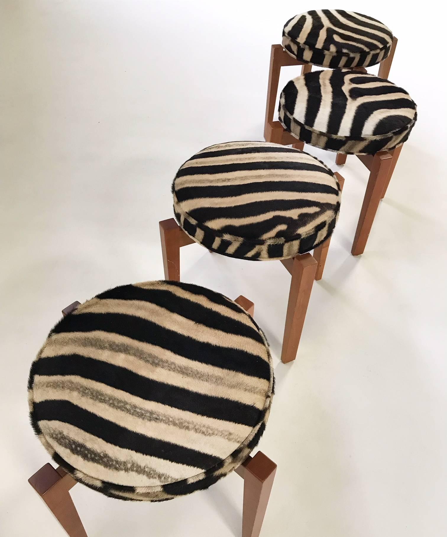 Jens Risom for Ralph Pucci Glasshouse Stools in Zebra Hide, Set of Four ...