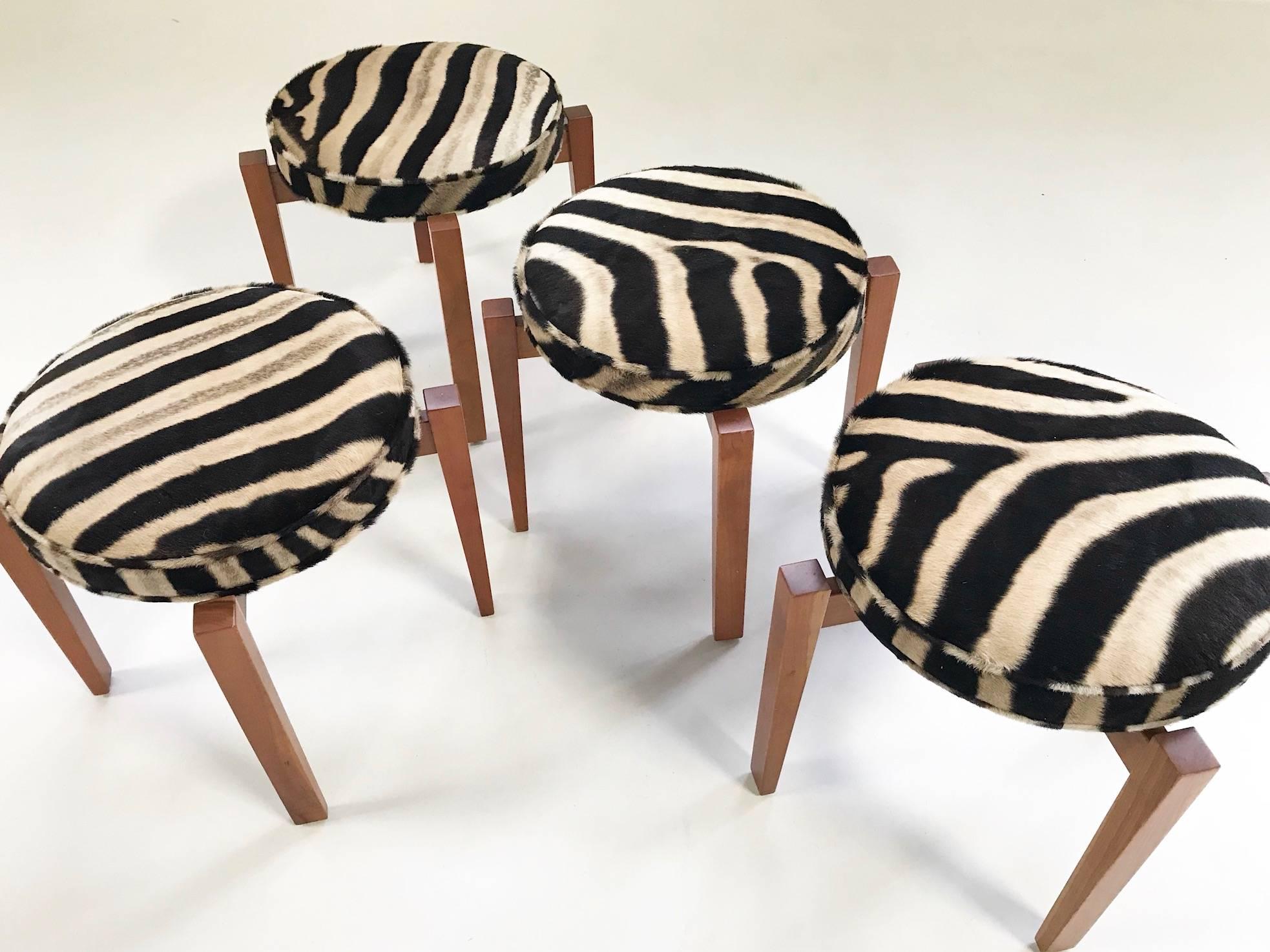 Jens Risom for Ralph Pucci Glasshouse Stools in Zebra Hide, Set of Four ...
