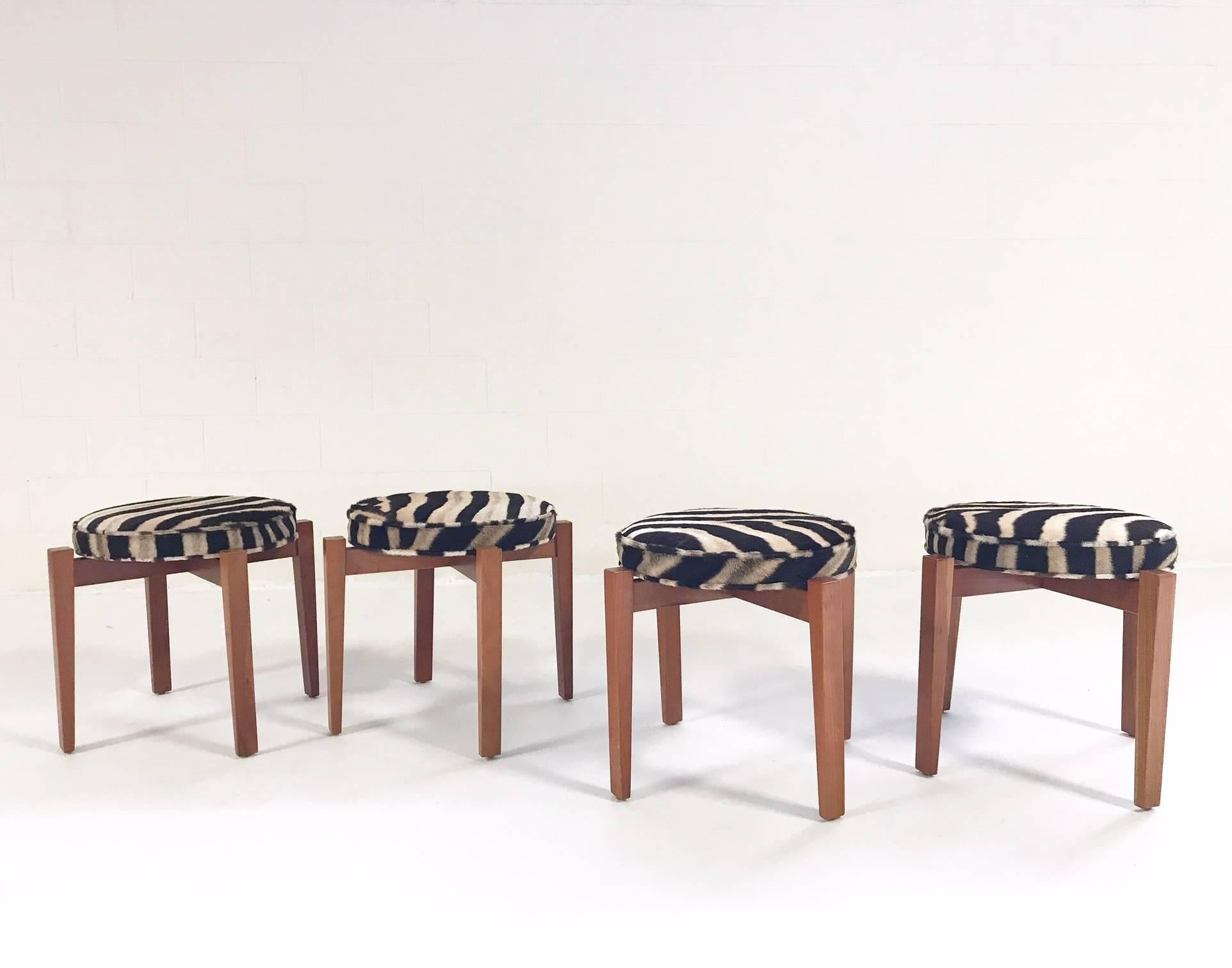 Jens Risom for Ralph Pucci Glasshouse Stools in Zebra Hide, Set of Four ...