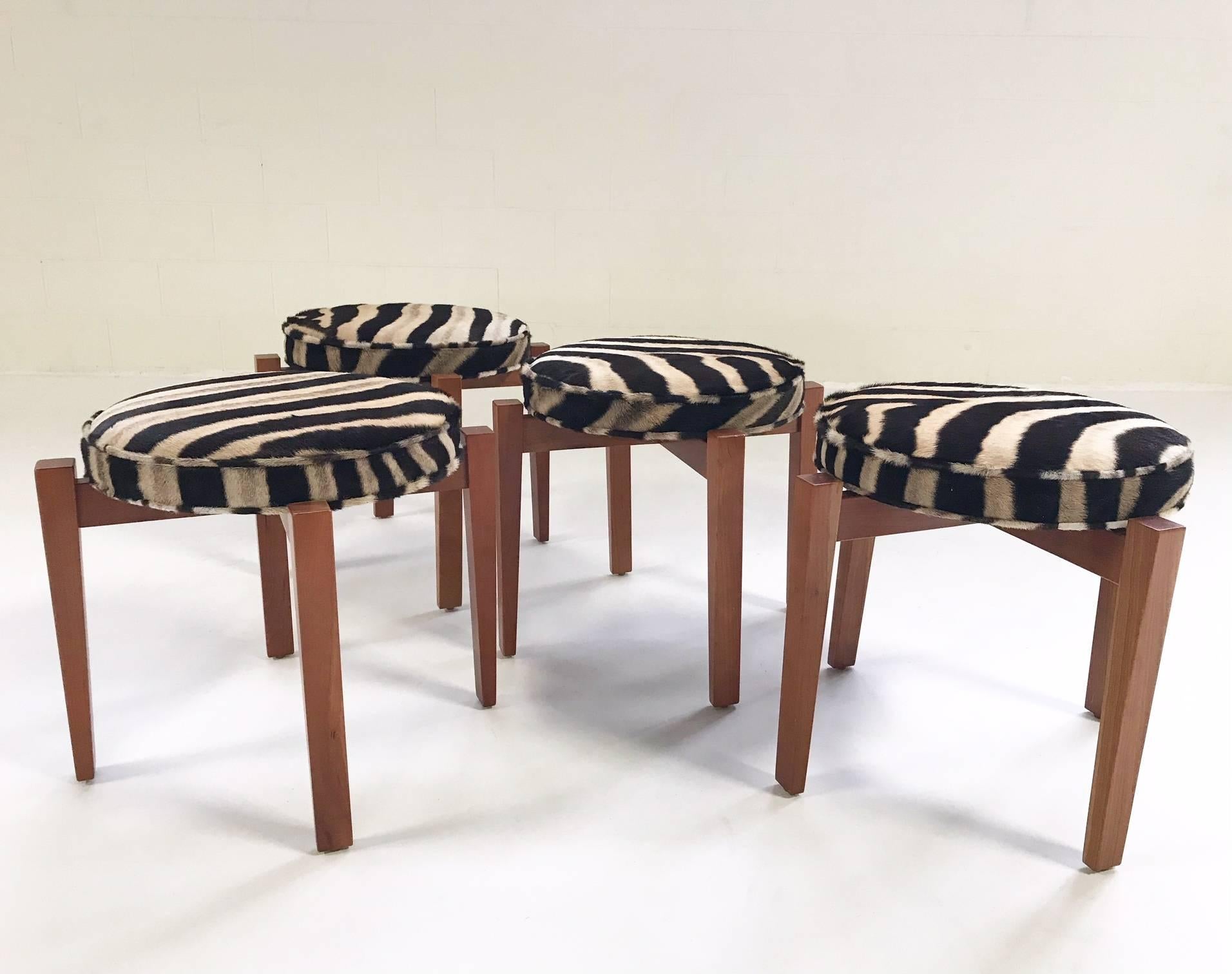 Jens Risom for Ralph Pucci Glasshouse Stools in Zebra Hide, Set of Four ...