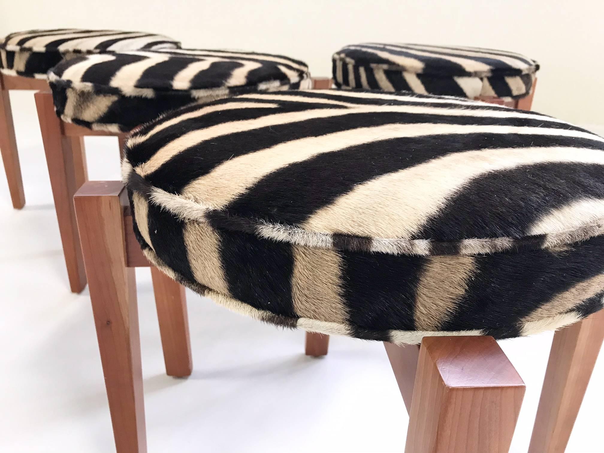 Jens Risom for Ralph Pucci Glasshouse Stools in Zebra Hide, Set of Four ...