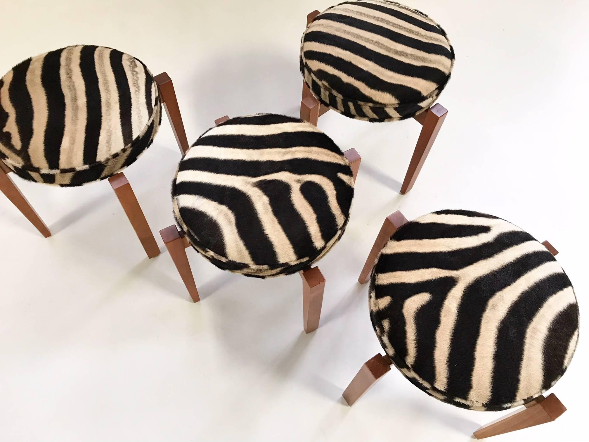 Jens Risom for Ralph Pucci Glasshouse Stools in Zebra Hide, Set of Four ...
