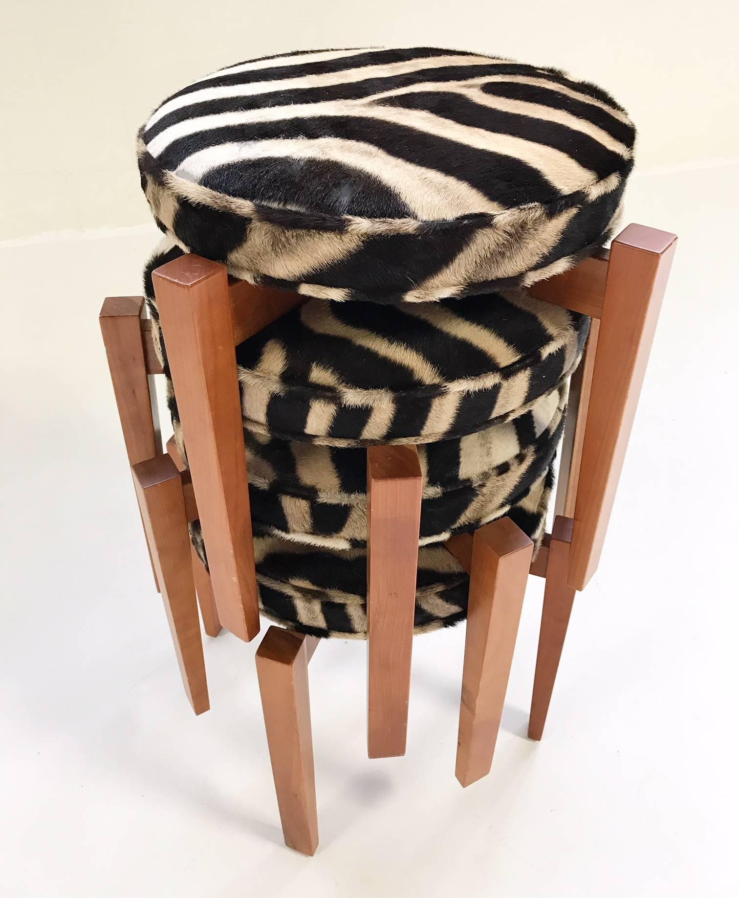 Jens Risom for Ralph Pucci Glasshouse Stools in Zebra Hide, Set of Four ...