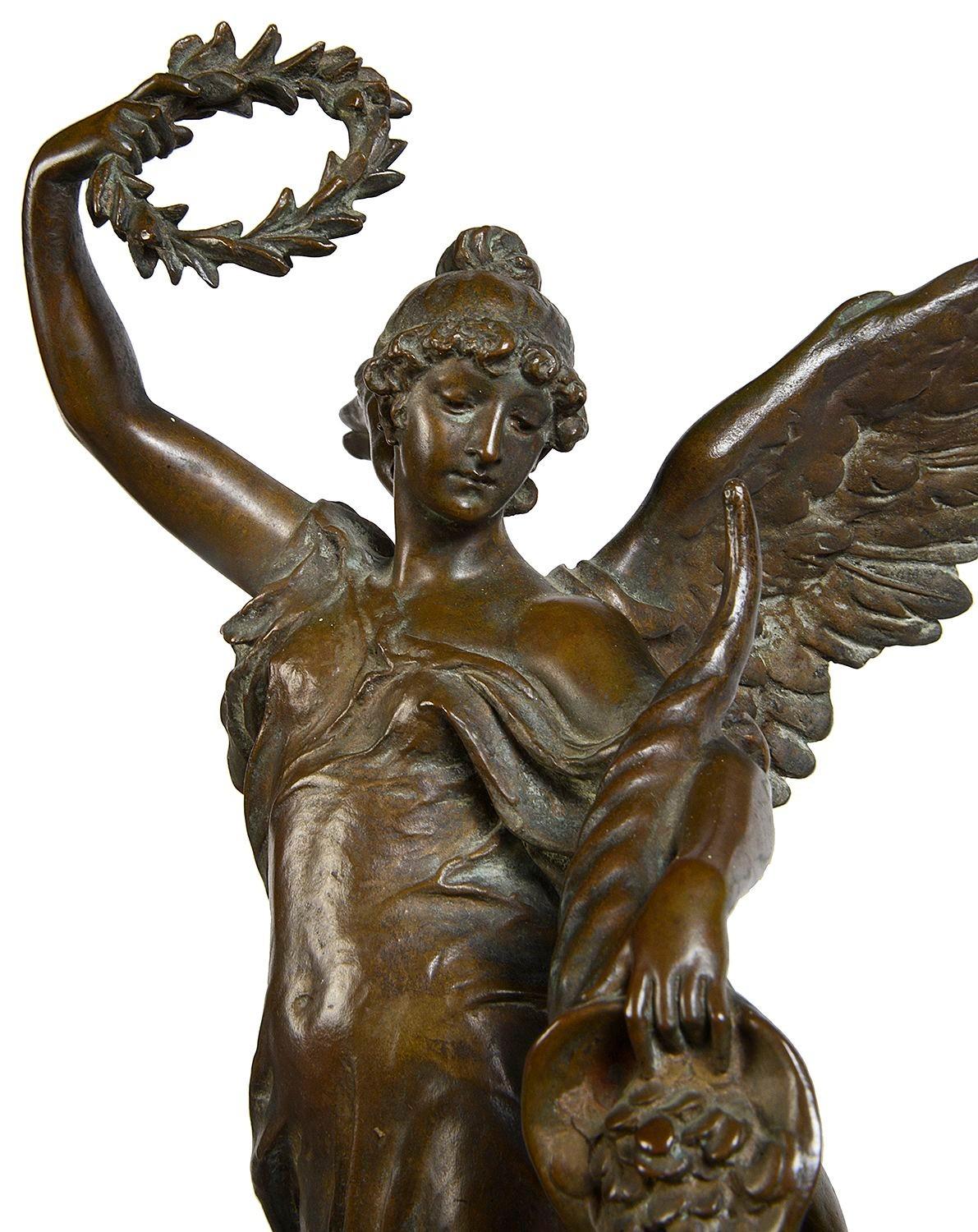 Fortuna Bestowing Gifts to Two Workers by J.Benk bronze group, 1900 For ...
