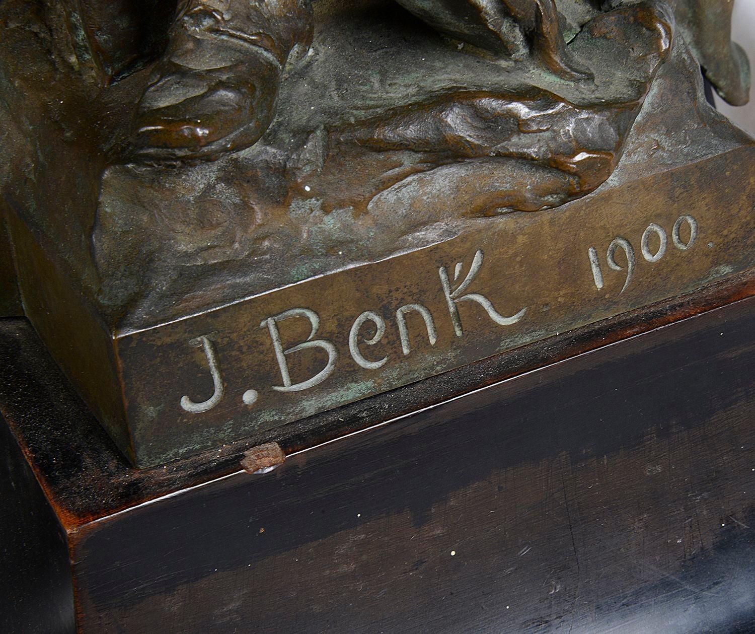Fortuna Bestowing Gifts to Two Workers by J.Benk bronze group, 1900 For ...
