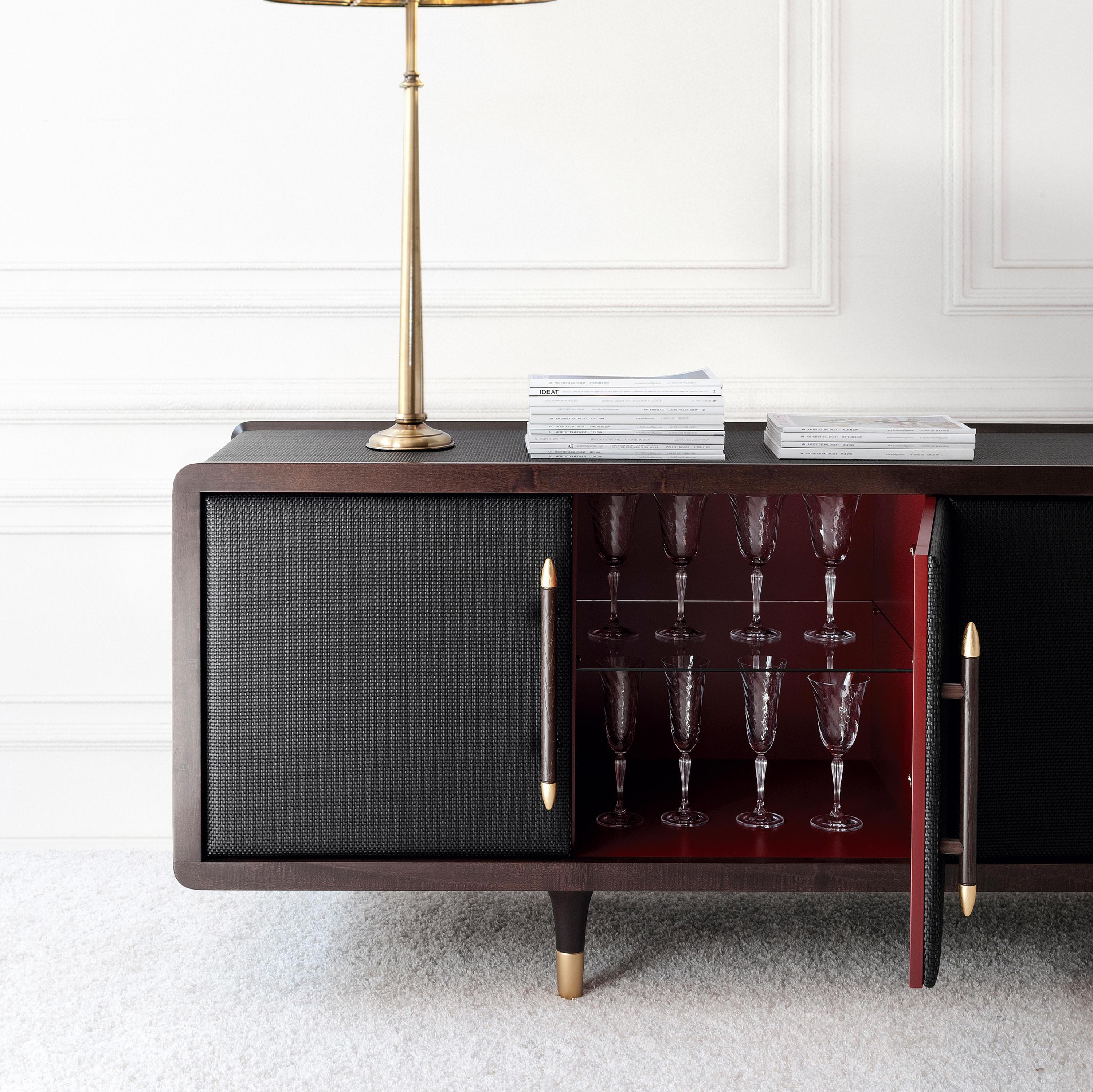 Fortune Sideboard, Black Eco-Leather with Red Lacquer Interior For Sale ...