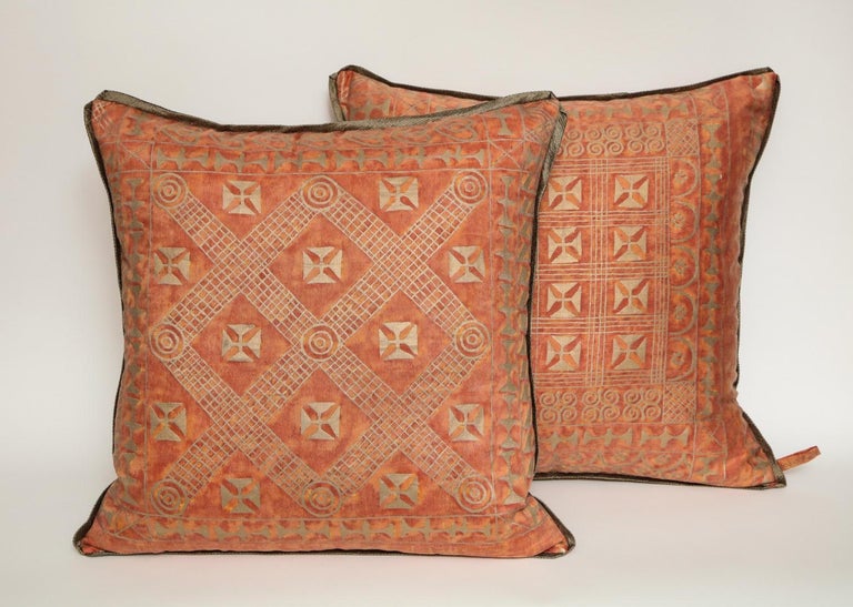 Pair of Fortuny Fabric Cushions in the Ashanti Pattern For Sale at 1stDibs