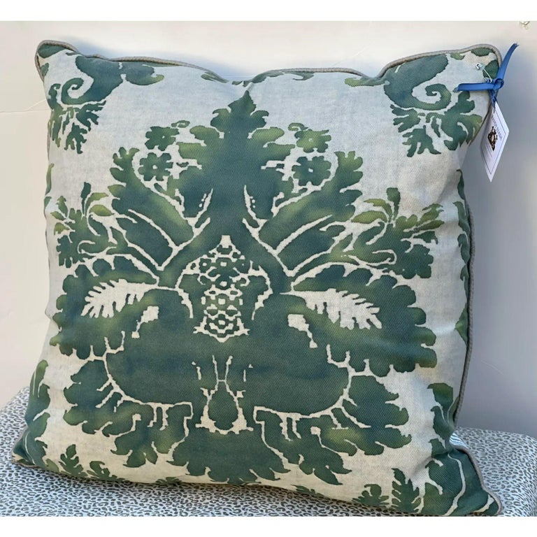 Fortuny Italian Green Hand Printed Down Filled Feather Pillow For Sale ...