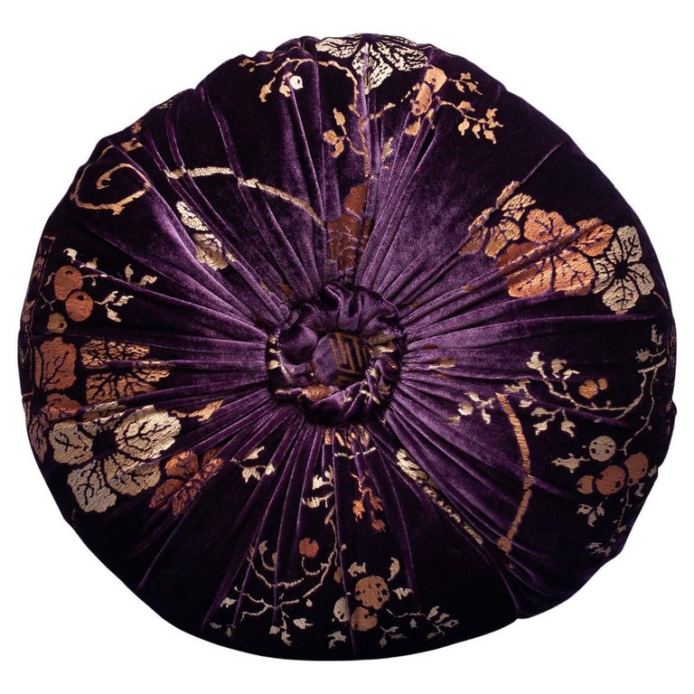 Fortuny / Venetia Studium Round Purple and Gold Velvet Pillow For Sale ...