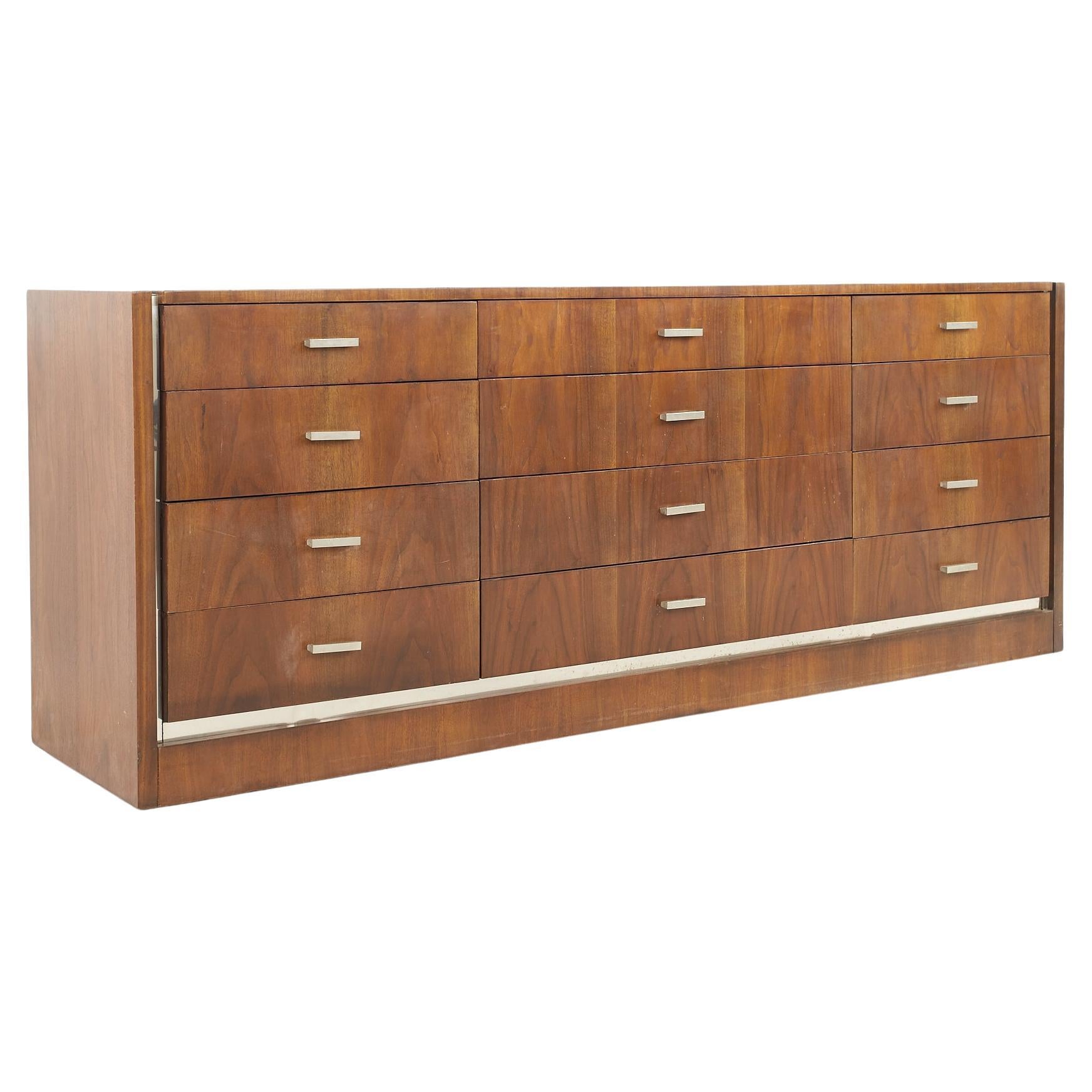 Directional Mid Century Walnut and Chrome Lowboy Dresser at 1stDibs