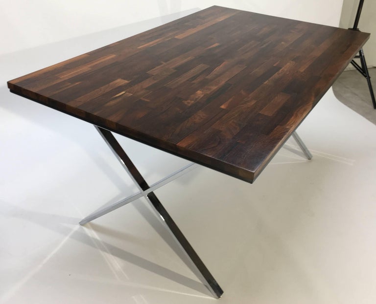 Founders Solid Plank Rosewood and Chrome X-Base Desk/Table at 1stDibs