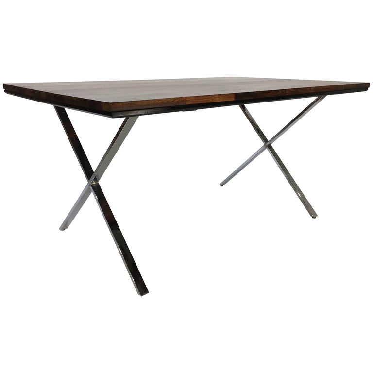 Founders Solid Plank Rosewood and Chrome X-Base Desk/Table at 1stDibs