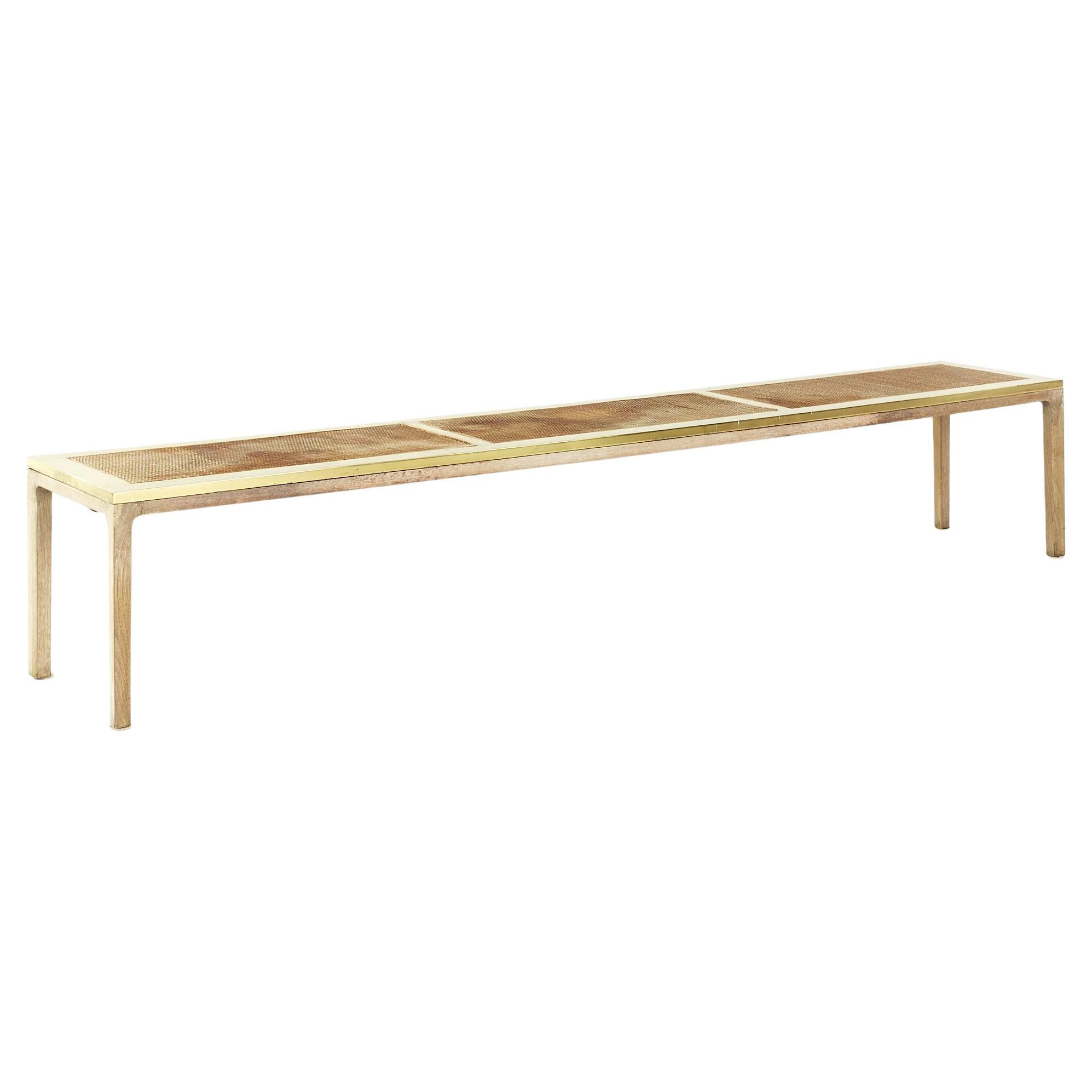 Mahogany and Cane Bench with Pucci-Style Silk Cushion For Sale at 1stDibs