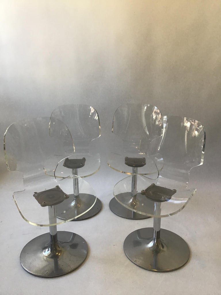 Four 1980s Lucite Chairs on Metal Bases at 1stDibs