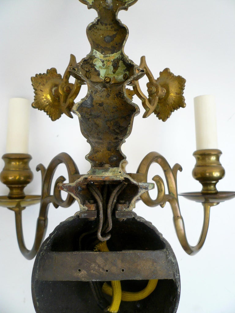 Four 19th Century Classic Dutch Baroque Style Brass Three-Light Sconces ...