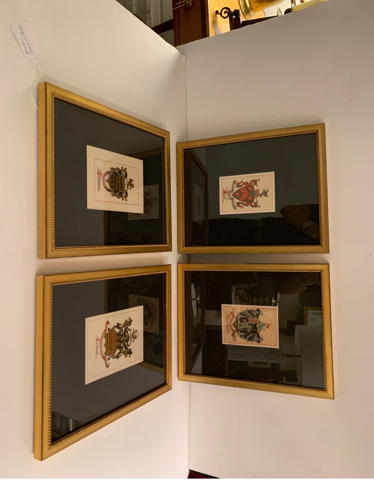 Four 19th Century English Hand Painted Armorial Engravings Heraldic For ...