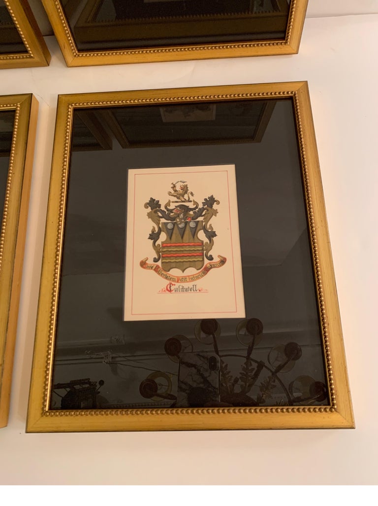 Four 19th Century English Hand Painted Armorial Engravings Heraldic For ...
