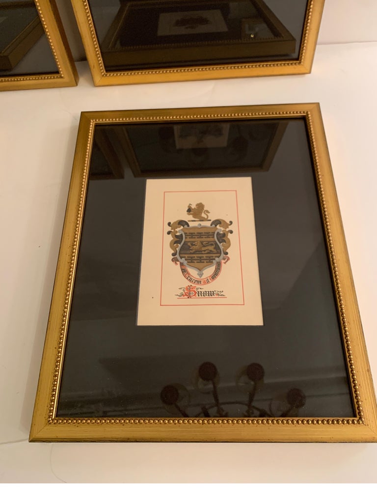 Four 19th Century English Hand Painted Armorial Engravings Heraldic For ...