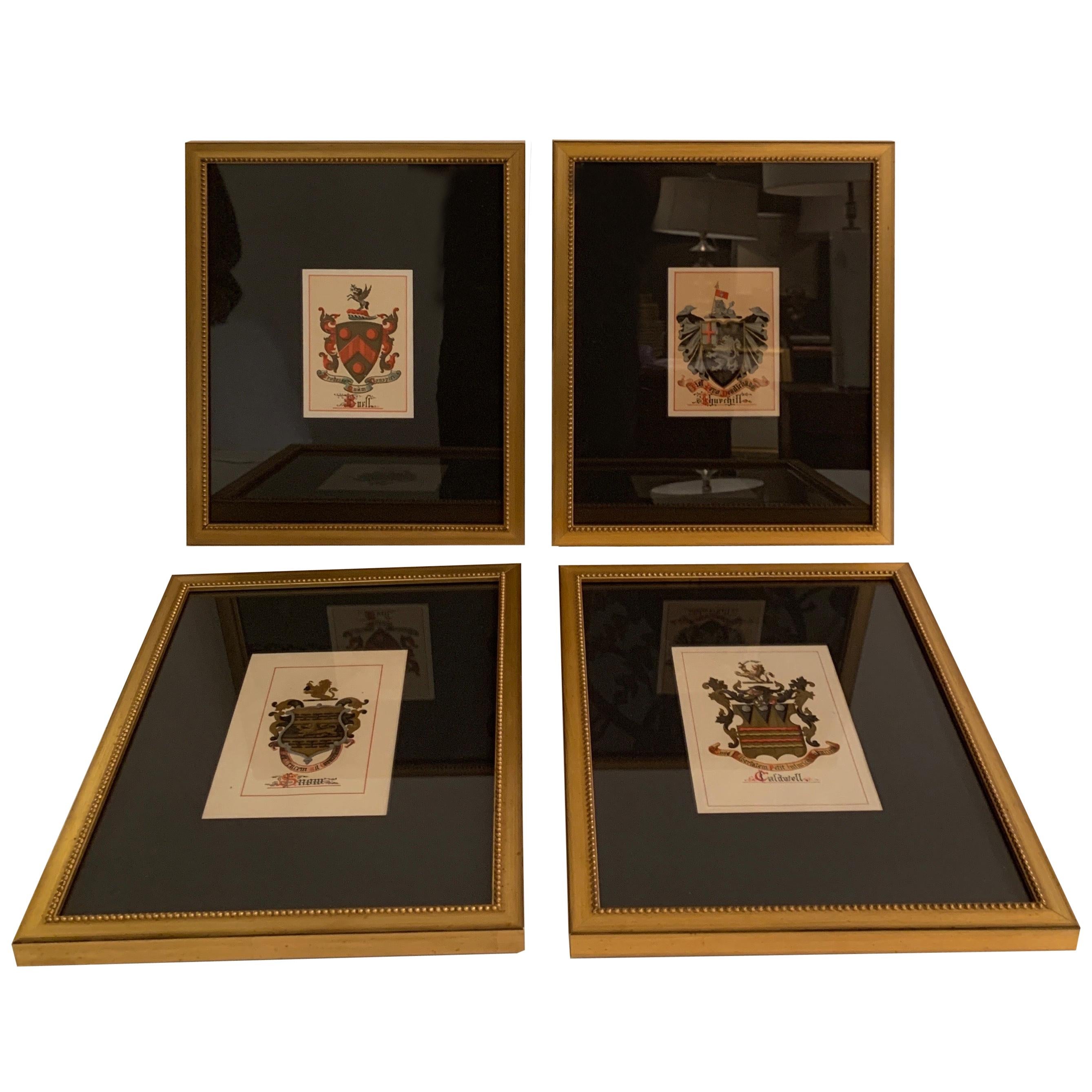 Four 19th Century English Hand Painted Armorial Engravings Heraldic For ...