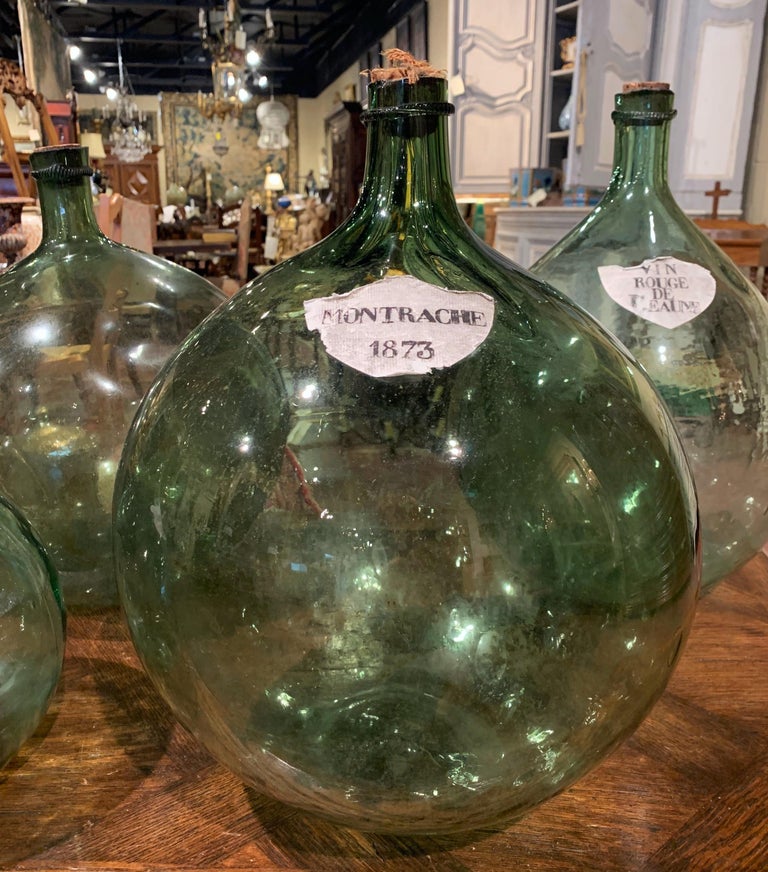 Four 19th Century French Hand Blown Glass Wine Bottles with Decorative ...