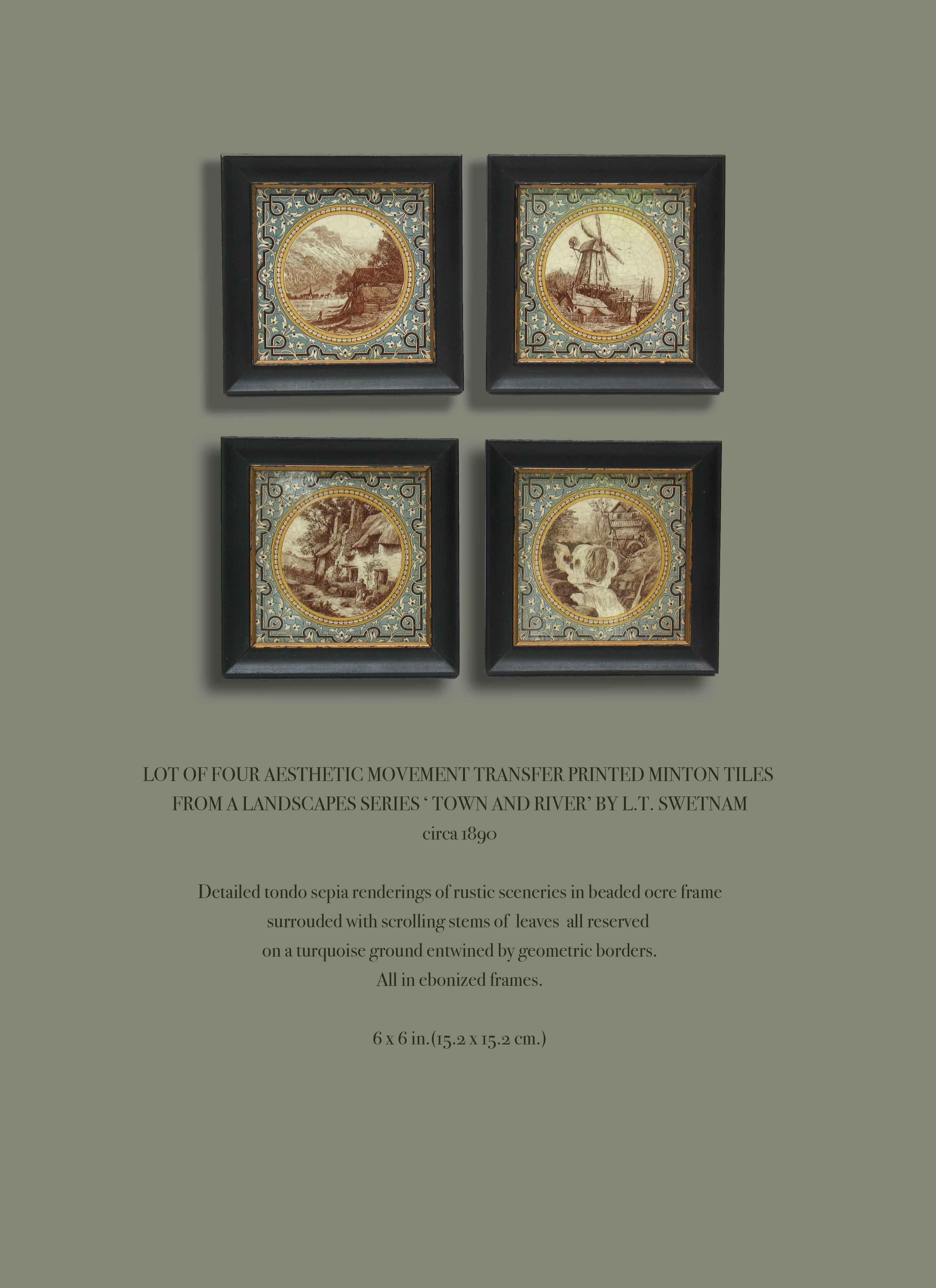 Four Aesthetic Movement Transfer Printed Minton Tiles BY L.T. SWETNAM ...