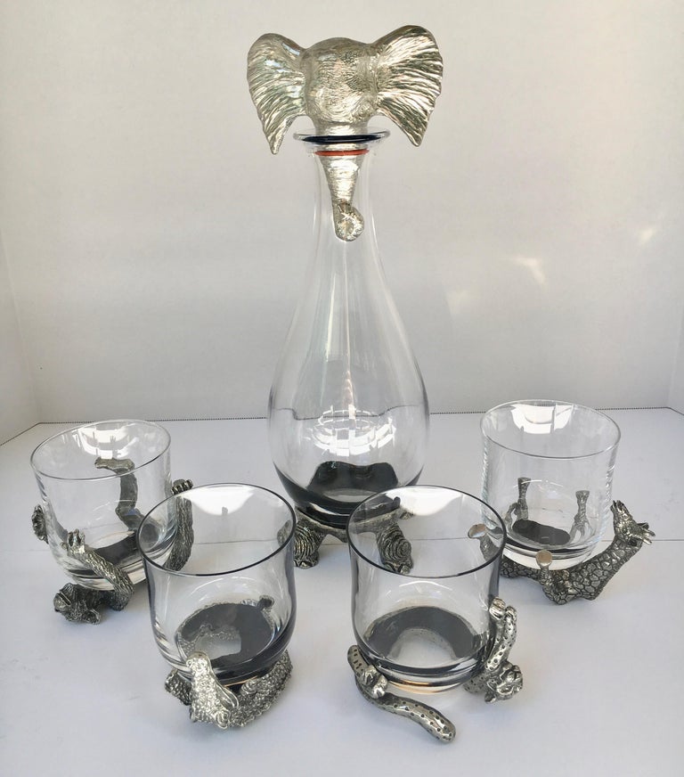 Four Animal Cocktail Glasses and Elephant Decanter at 1stDibs | animal ...