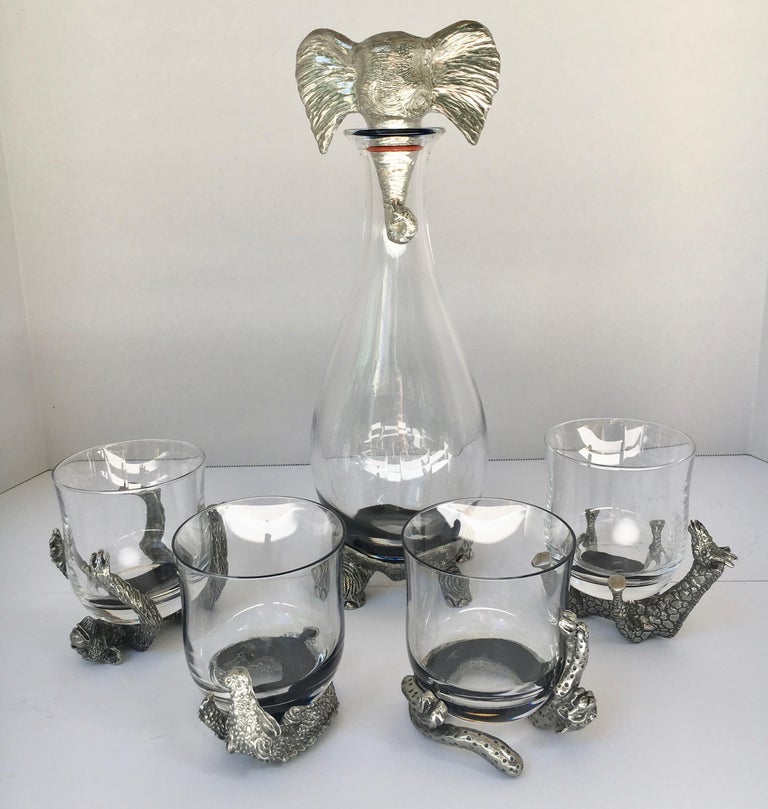 Four Animal Cocktail Glasses and Elephant Decanter at 1stDibs | animal ...