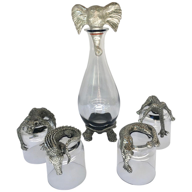 Four Animal Cocktail Glasses and Elephant Decanter at 1stDibs | animal ...